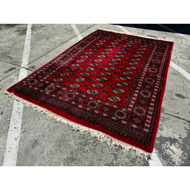 6ft4in X 9ft4 in Vintage Pakistani Bokhara Handknotted Area Rug | Chairish
