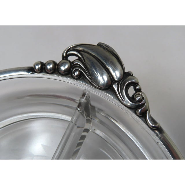 Vintage Sterling Silver & Hand Etched Cut Crystal Serving Dish | Chairish