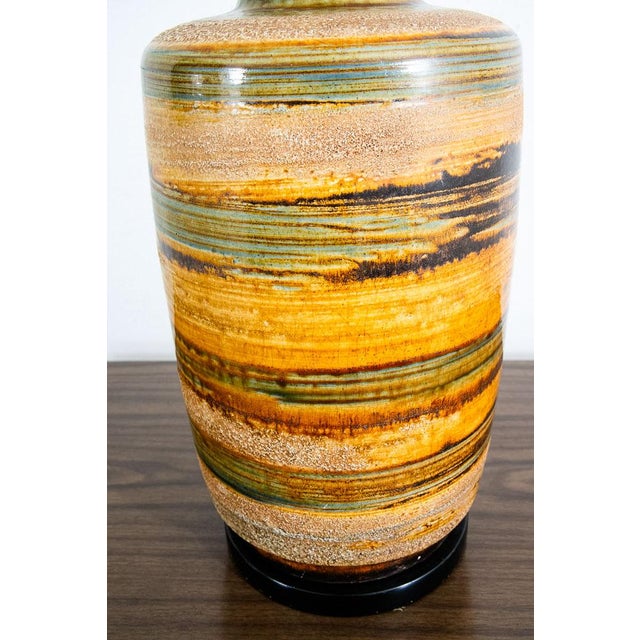 1960s Mid Century Modern Table Lamp Ceramic Yellow Green Brown Round ...