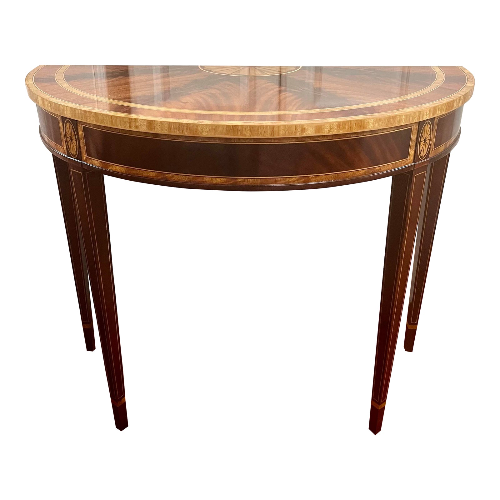 Demi Lune Entryway Hall Table Vintage Mahogany | Chairish