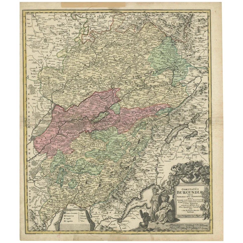 Antique Map of the County of Burgundy by Johann Baptist Homann, 1710 ...