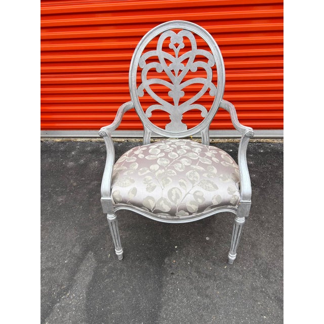 1990s Carved Oval Back Hollywood Regency Style Accent Armchair in Soft ...