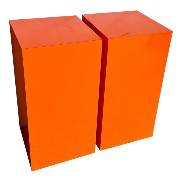 Postmodern Orange Lacquer Laminate Rectangular Prism Pedestals - a Pair ...