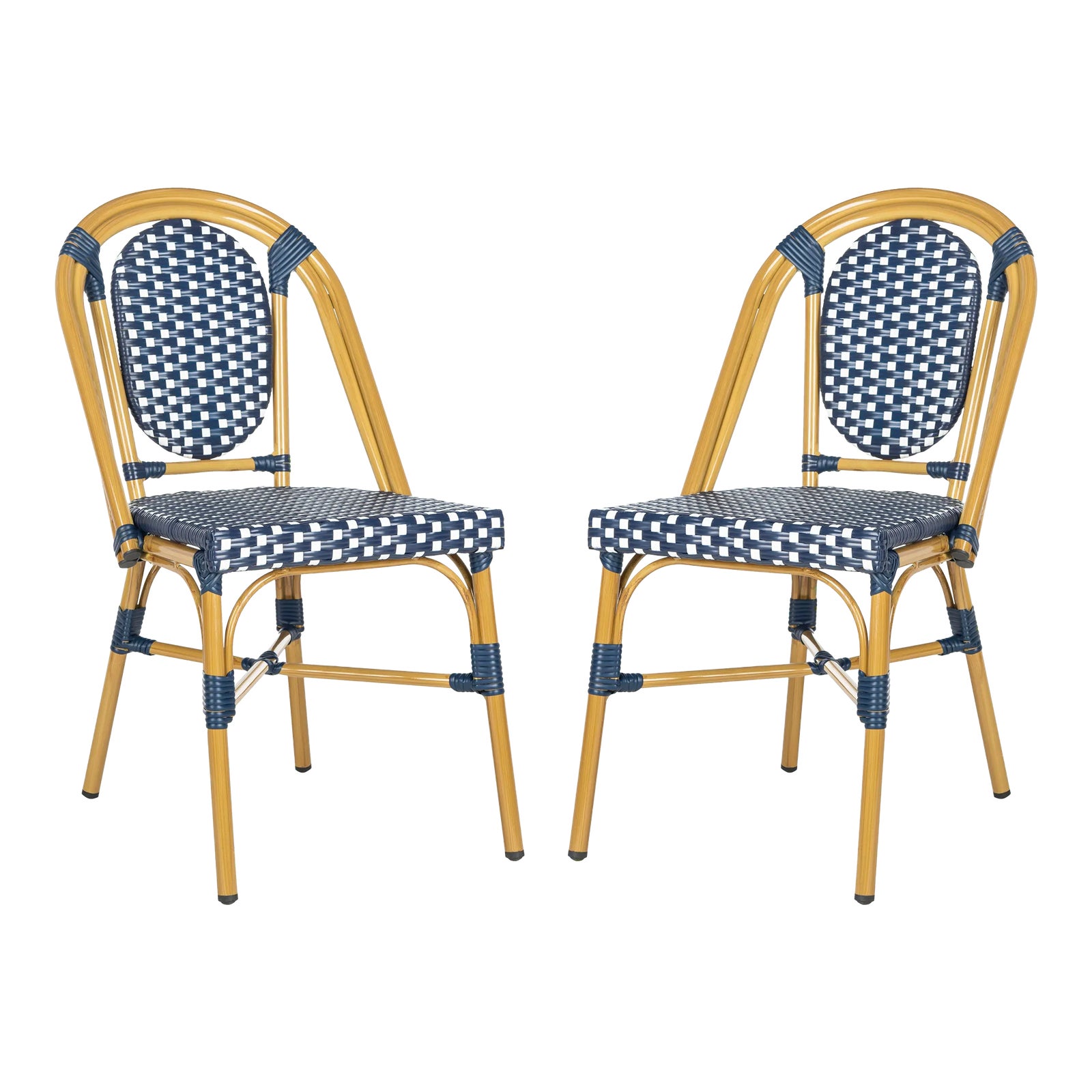 French Stackable Bistro Chair in Navy & White & Brown Frame - a Pair ...