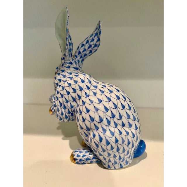 Herend Blue Fishnet Rabbit "Bunny With Paws Up" Figurine | Chairish