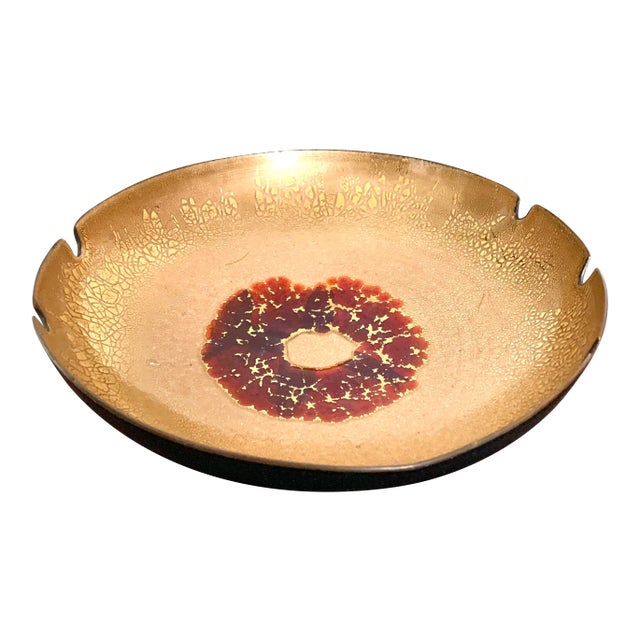 Vintage Mid Century Modern Enameled Gold and Red Metal Footed Ashtray ...