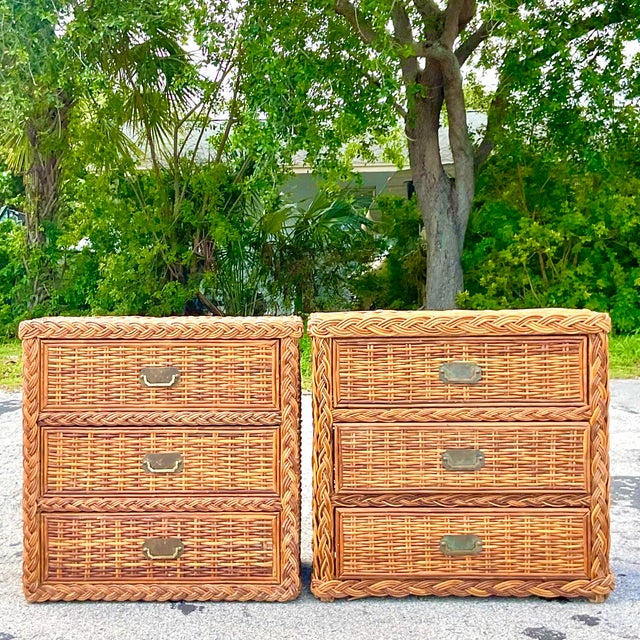 1980s Vintage Coastal Woven Rattan Chest of Drawers - a Pair | Chairish