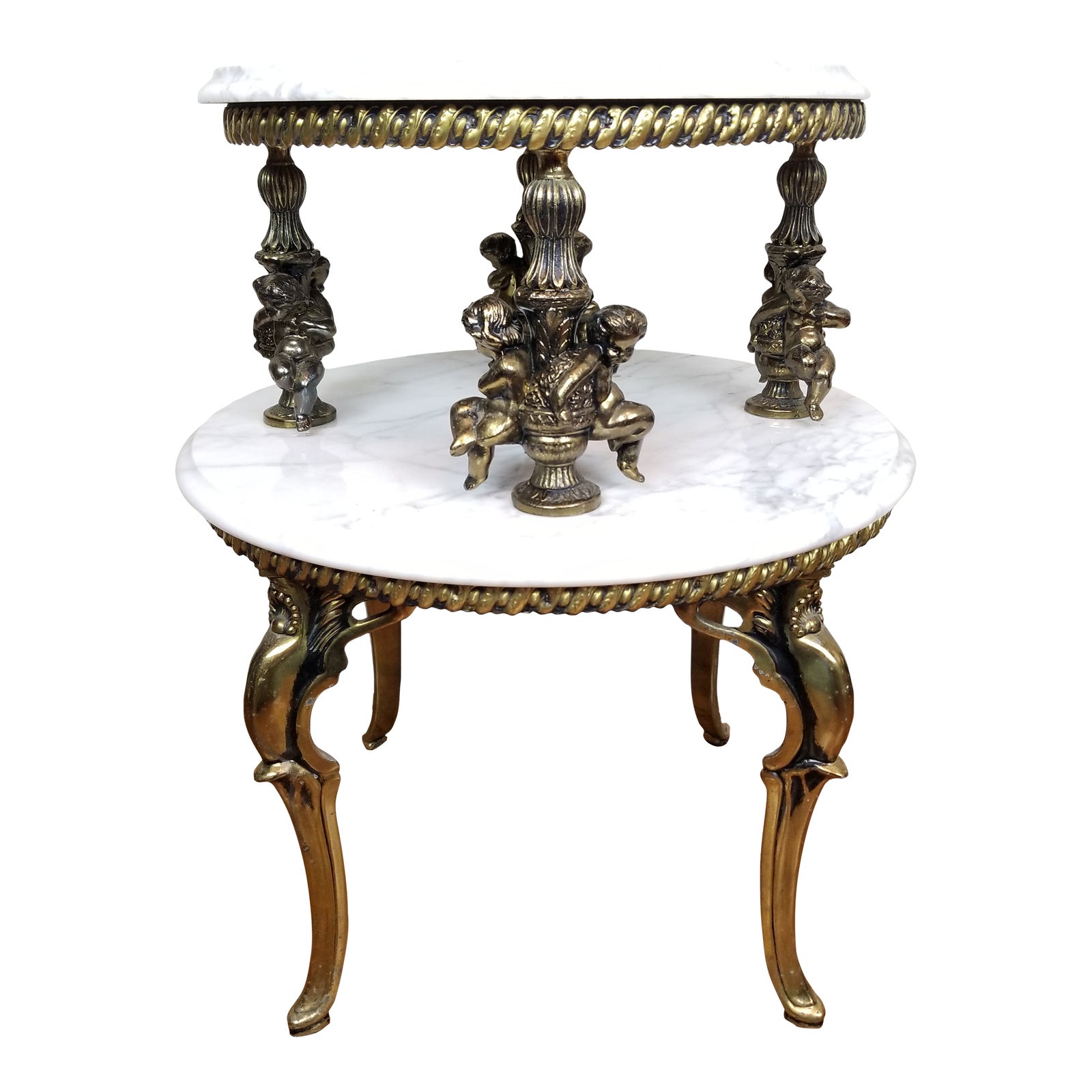 Vintage 1940's Hollywood Regency Two Tier Gilt Brass Cherub Side Table ...