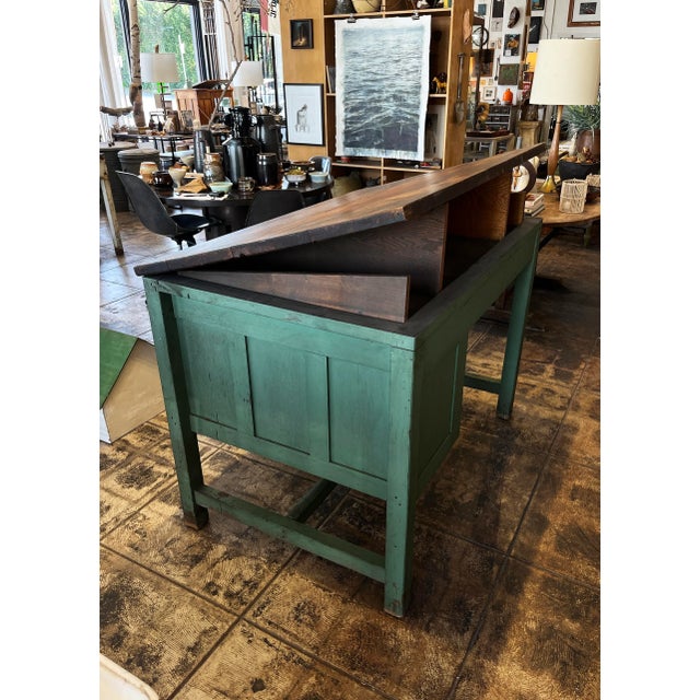 Late 20th Century Green Wood Drafting Table | Chairish