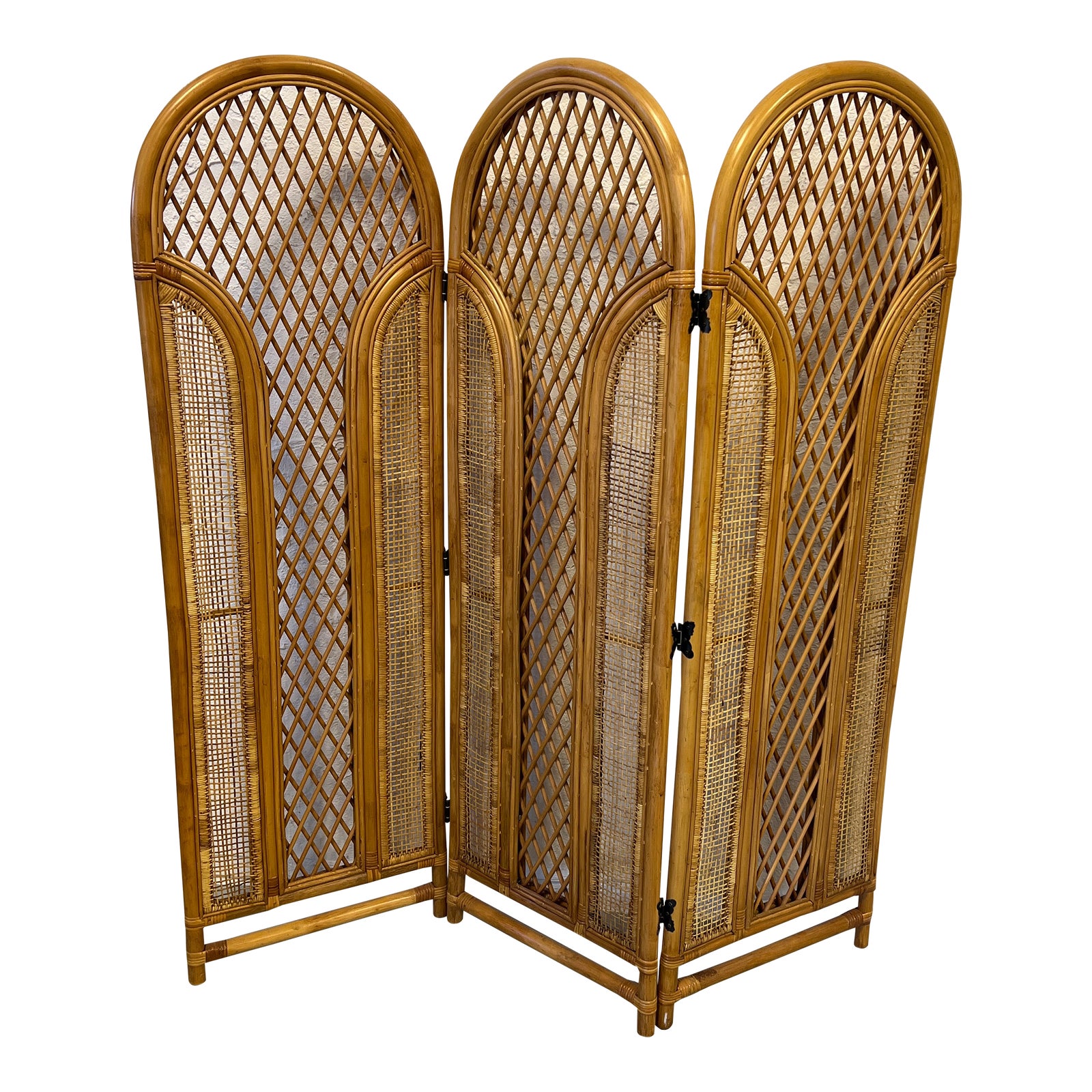 1960’s Rattan Folding Room Divider Screen | Chairish