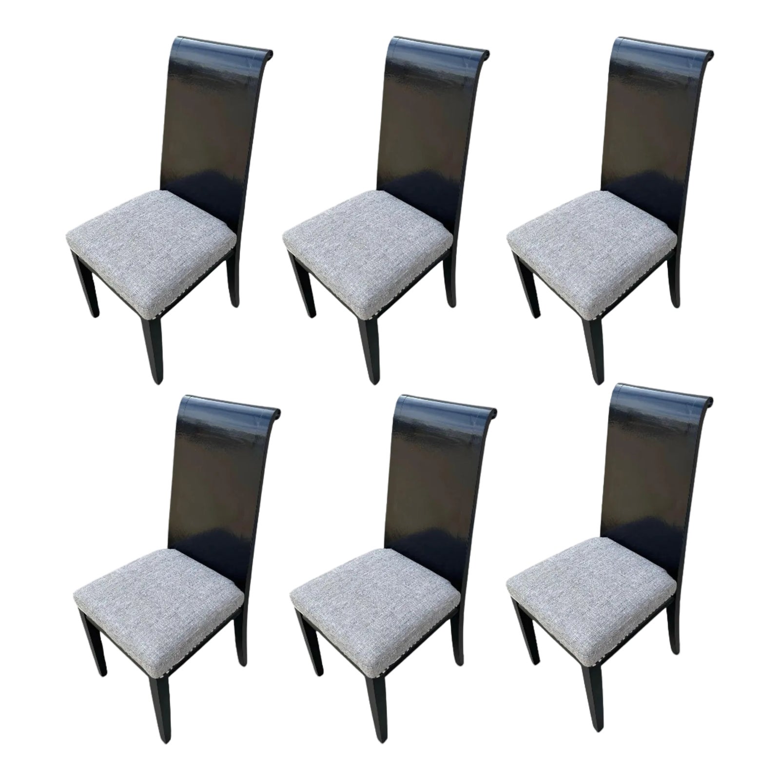 Set of Six Scrolling Back Wooden Oak Dining Chairs by Four Hands | Chairish