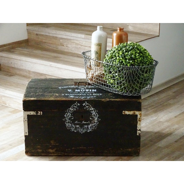 Antique Green Wood Army Chest Trunk, Storage Box | Chairish