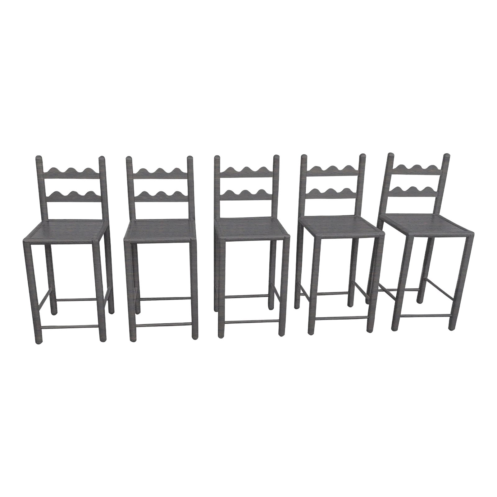 Solid Oak Country French Counter Stools Carbon Grey - 4 | Chairish