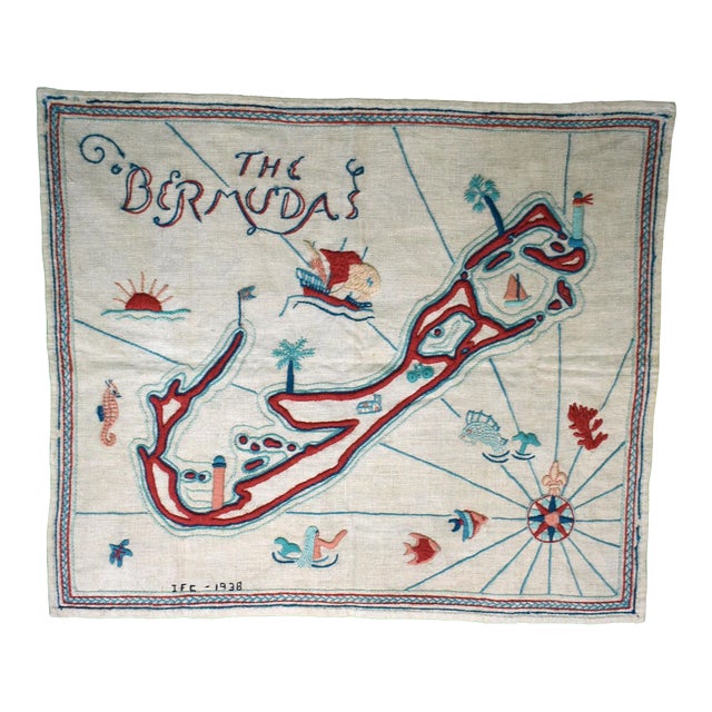 The Bermudas Hand-Stitched Island Map, C1938 | Chairish