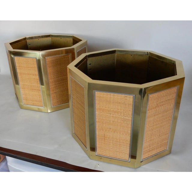 1970's Romeo Rega for Mario Sabot Brass & Cane Wicker Octagon Planter ...