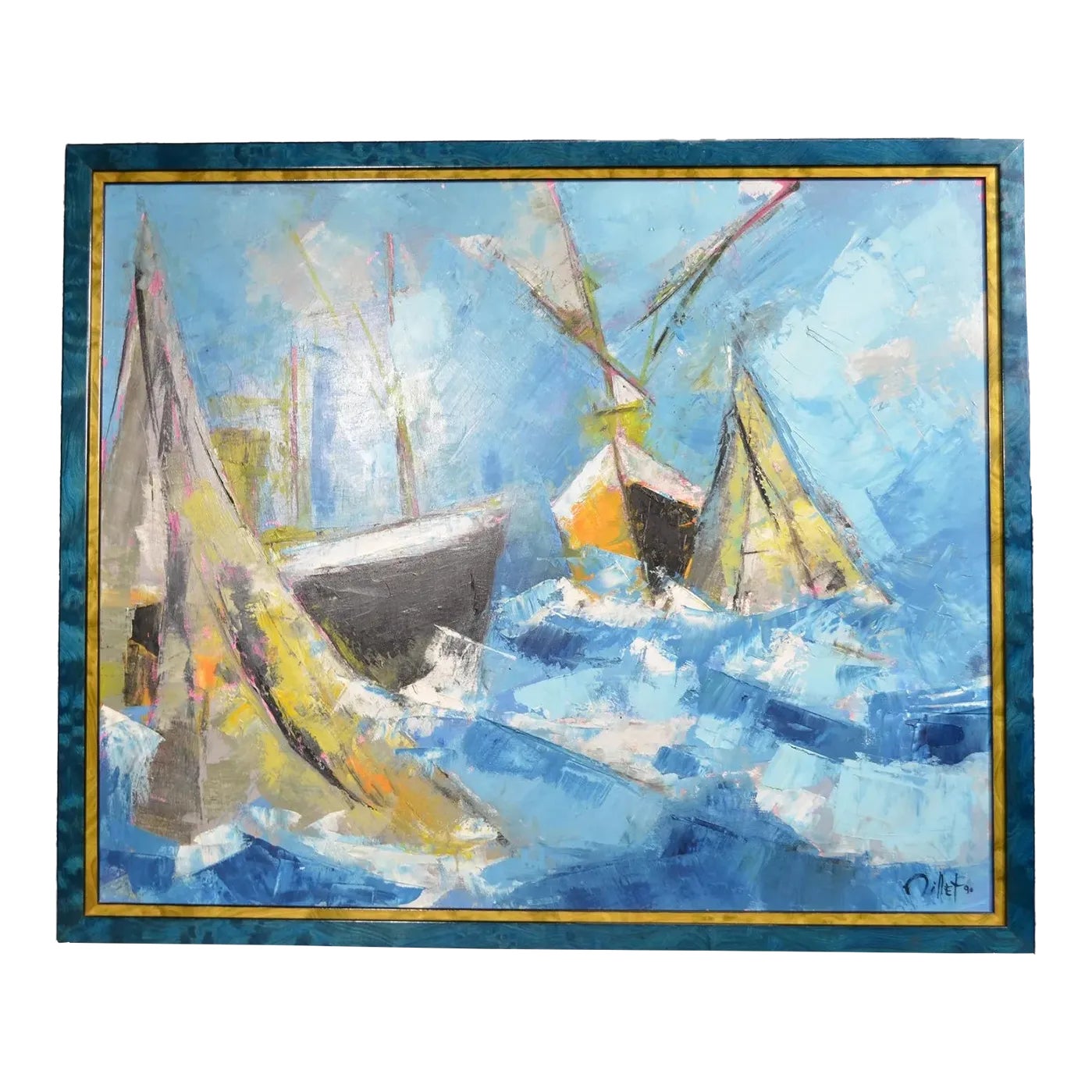 j.j. Millet "Ships in Rough Seas" Signed and Dated Oil on Canvas | Chairish