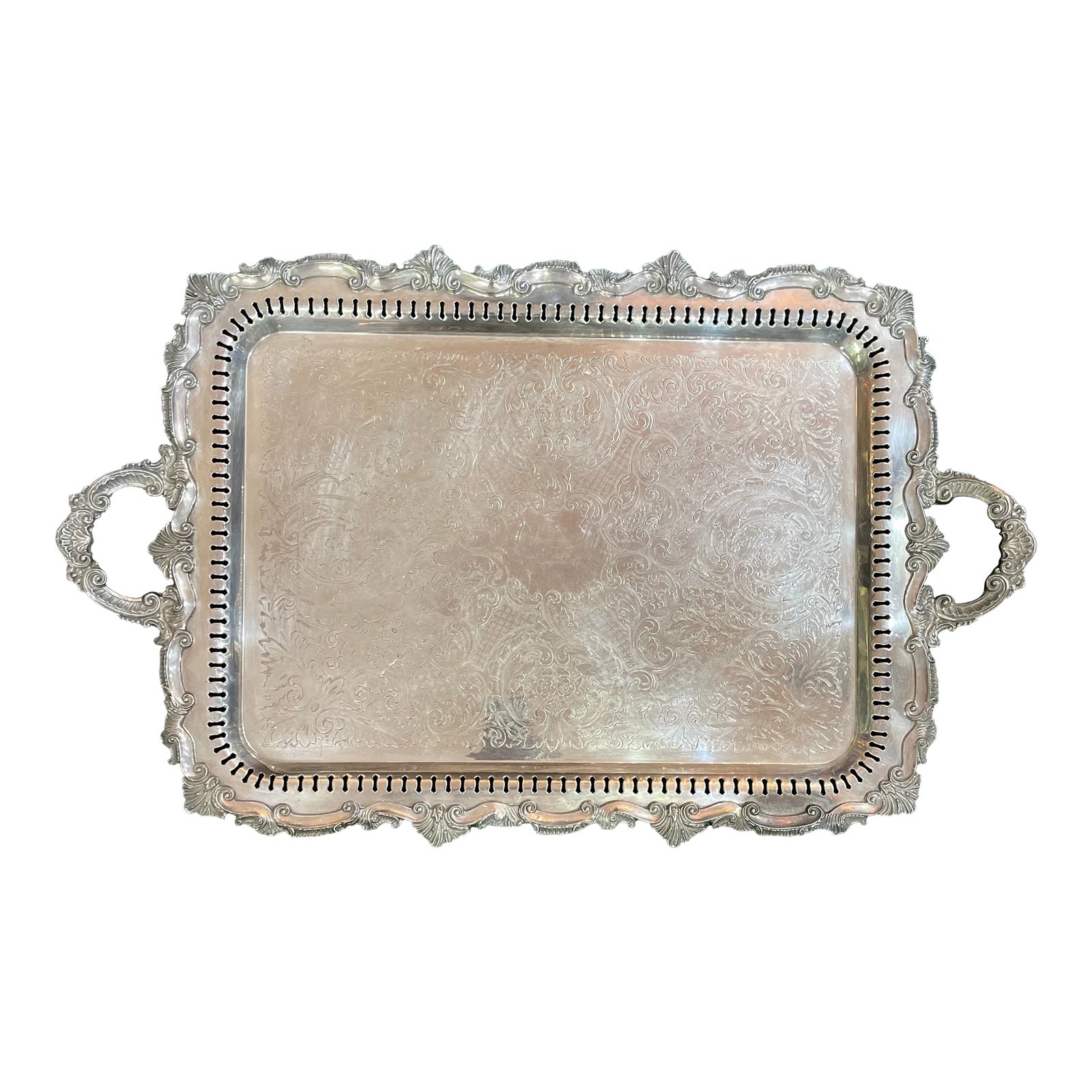 1940s Rideau Large Silver Plate Rectangular Serving Tray With Handles ...