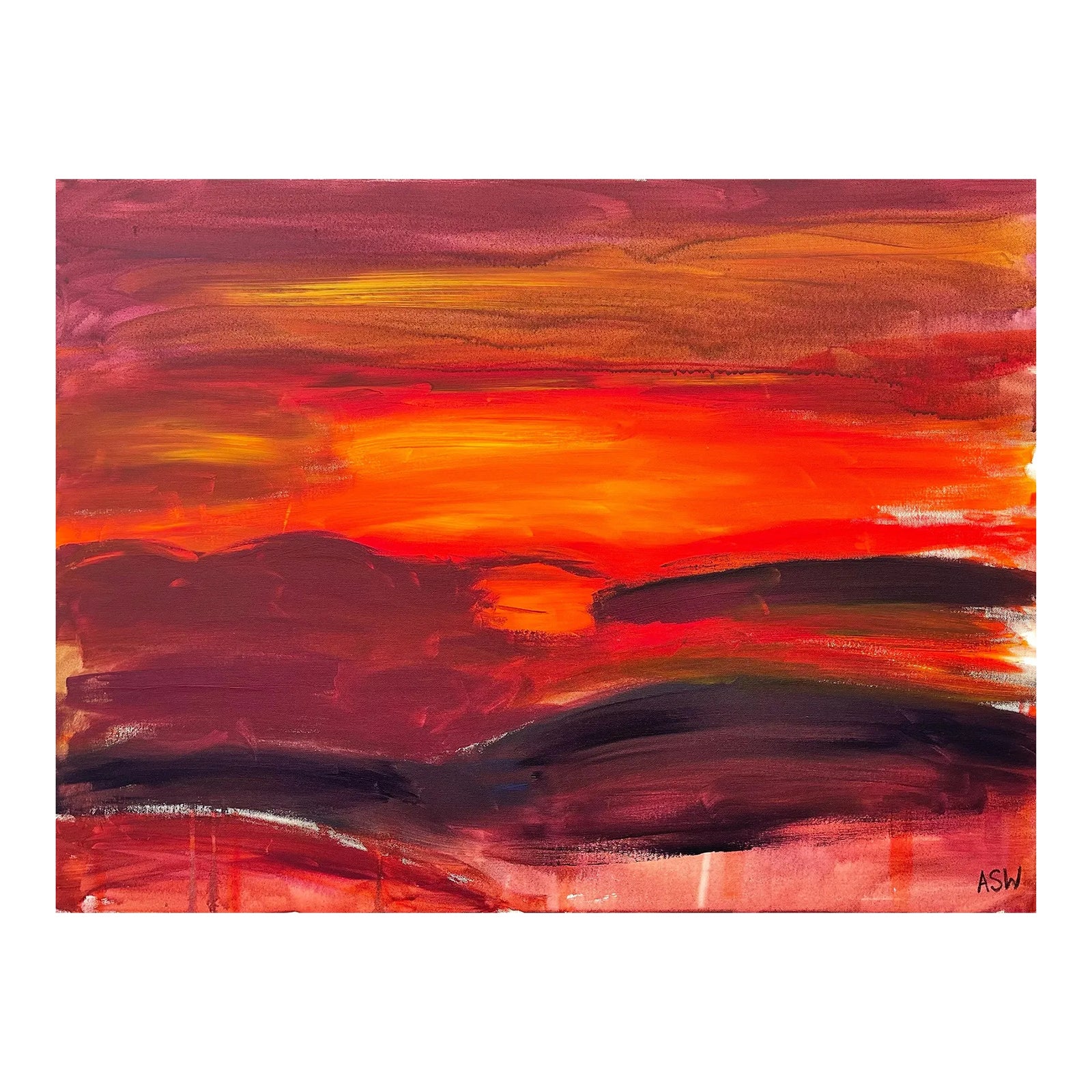 Orange & Red Abstract Sunset Sunrise Painting - Unique Original Art by ...