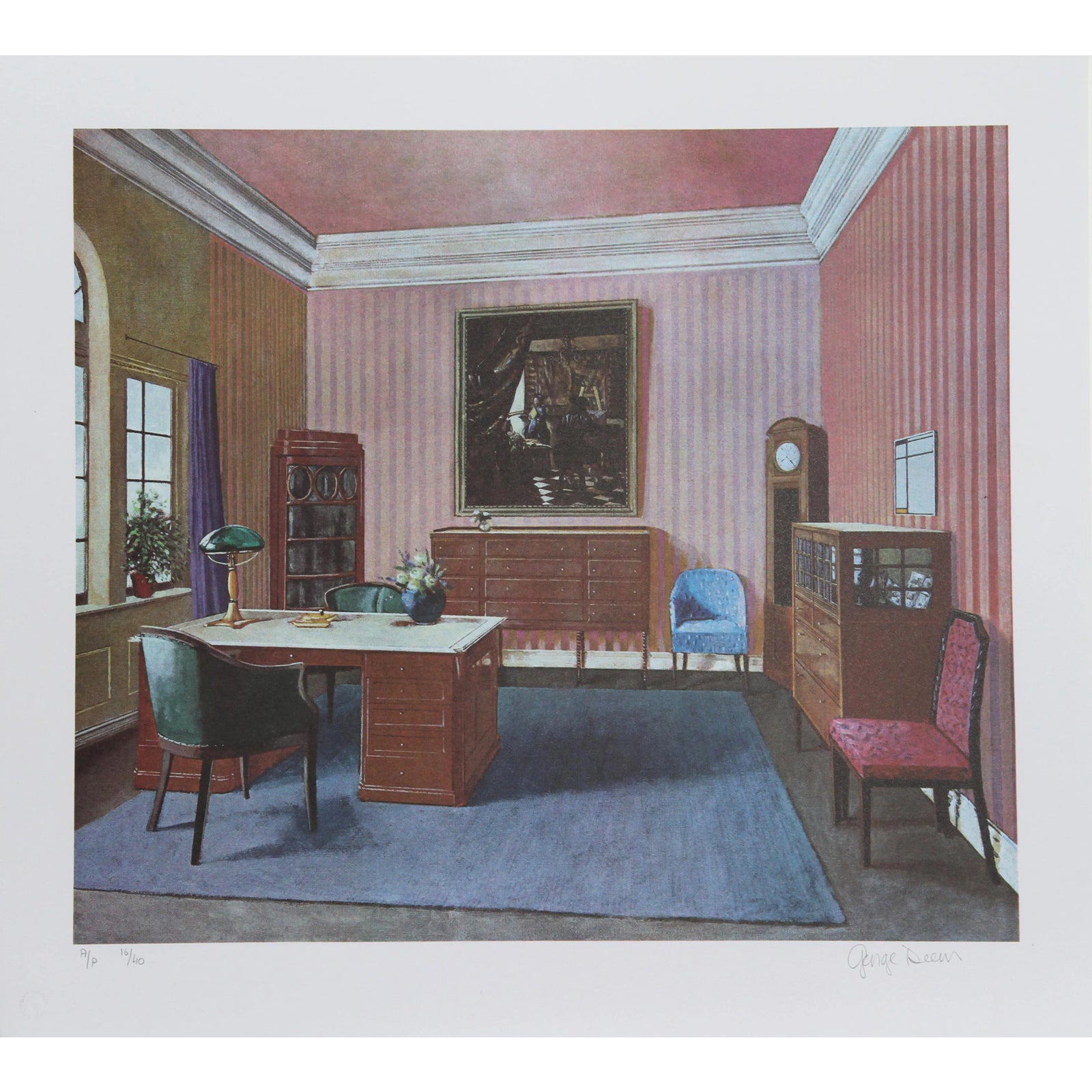 George Deem, Pinkroom With Vermeer Painting, Lithograph | Chairish