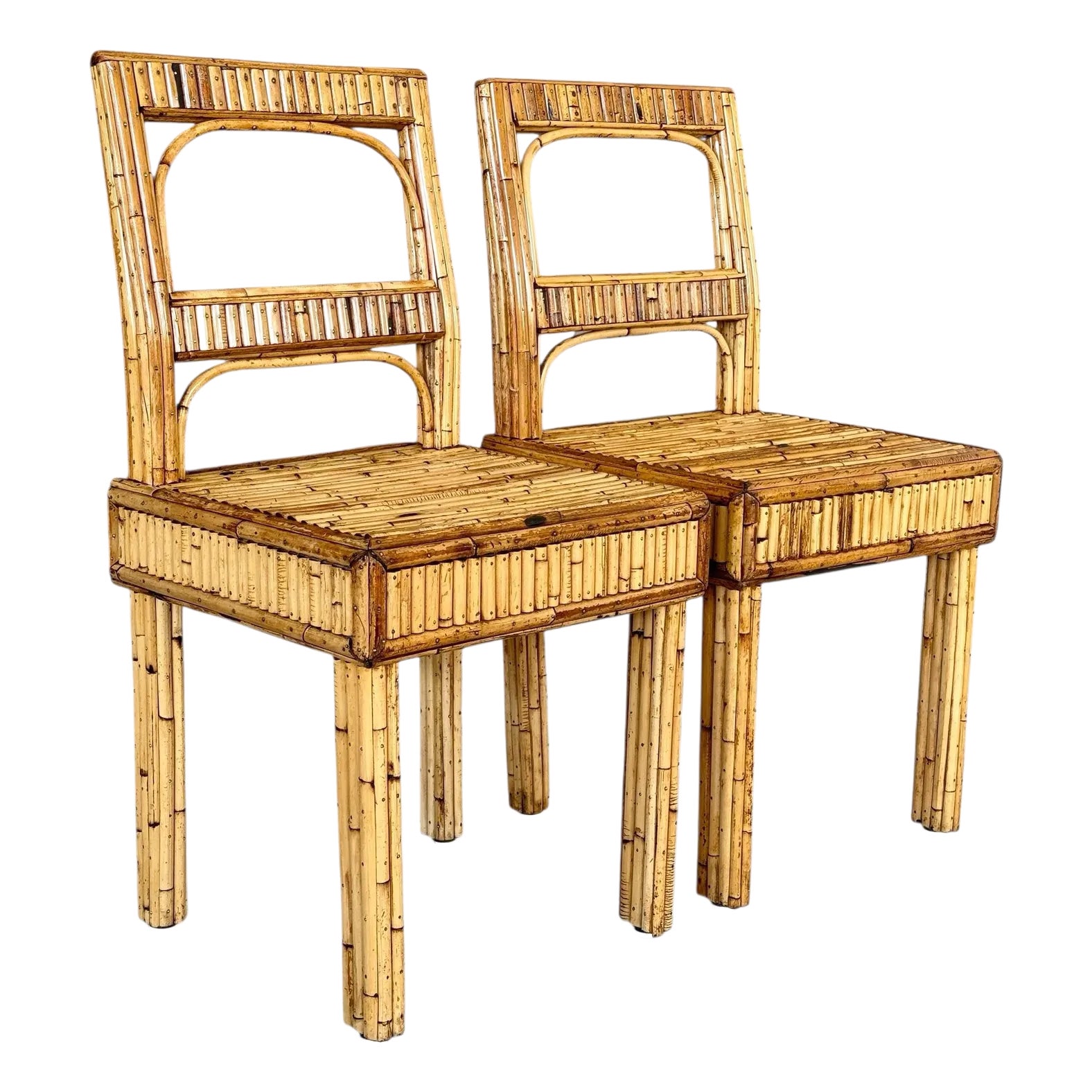 Pair of Mid-20th Century Organic Modern Refinished Split Rattan Side ...