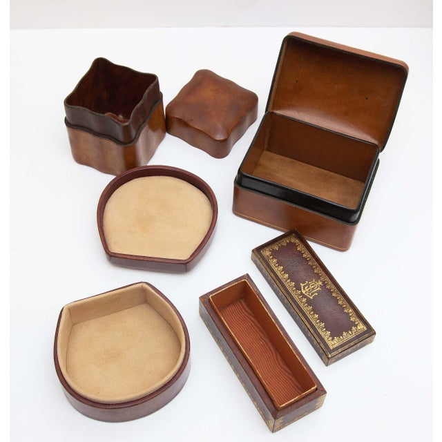 Vintage Traditional Italian Leather Boxes - Set of 6 | Chairish