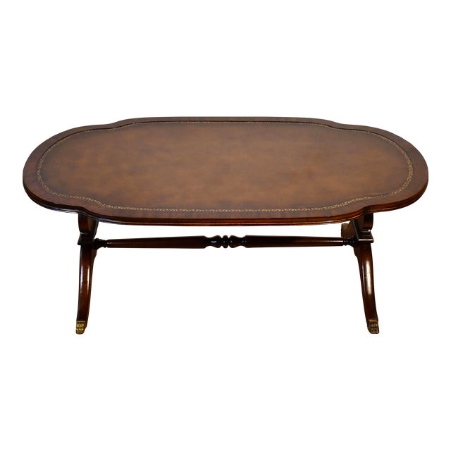 1930s Regency Style Mahogany & Leather Top Coffee Table | Chairish