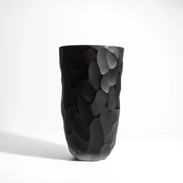 Set of Hand Blown Murano Moon Vases in Jet Black | Chairish