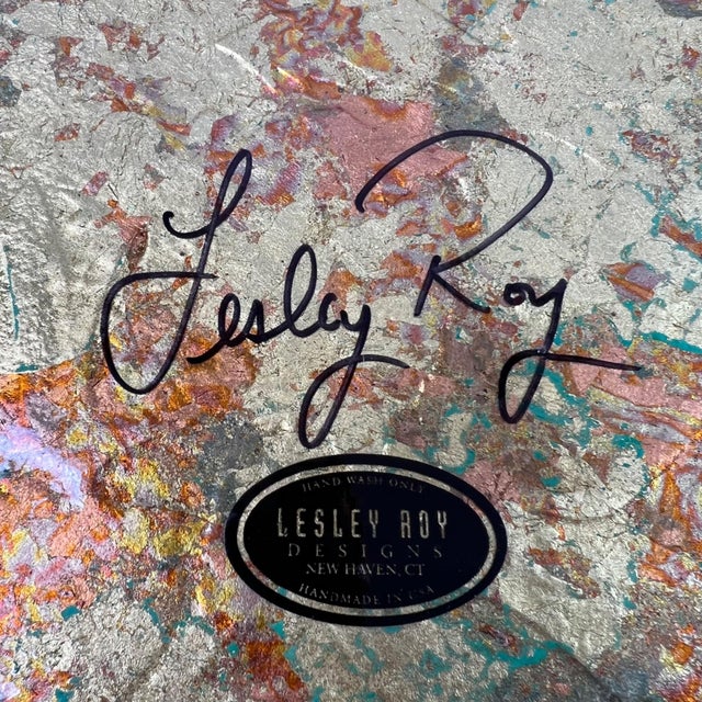 2000s Lesley Roy Hibiscus Crackle Gold Foil Hexagon Glass Plates ...