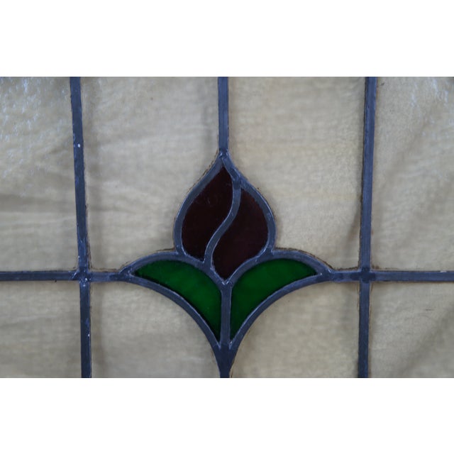 Antique English Victorian Leaded Stained Glass Window Floral Rose Pine ...
