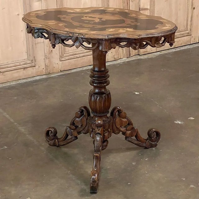 19th Century Swiss Inlaid Tilt-Top Center Table | Chairish