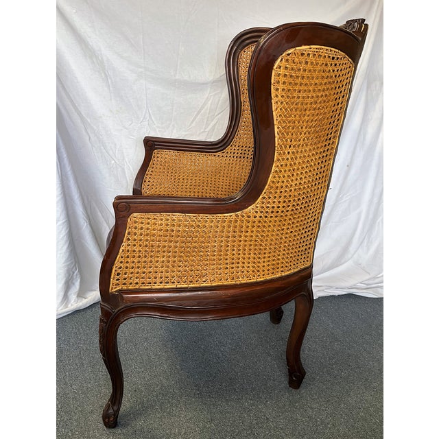 Vintage Double Caned Carved Wood Wing Chair With Cushion and Pillow ...