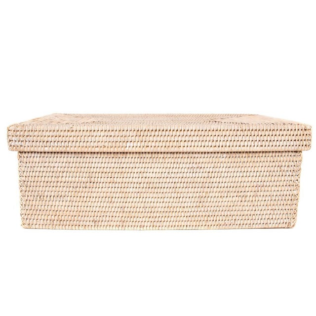 Artifacts Rattan Rectangular Storage Box with Lid in White Wash - 14 ...