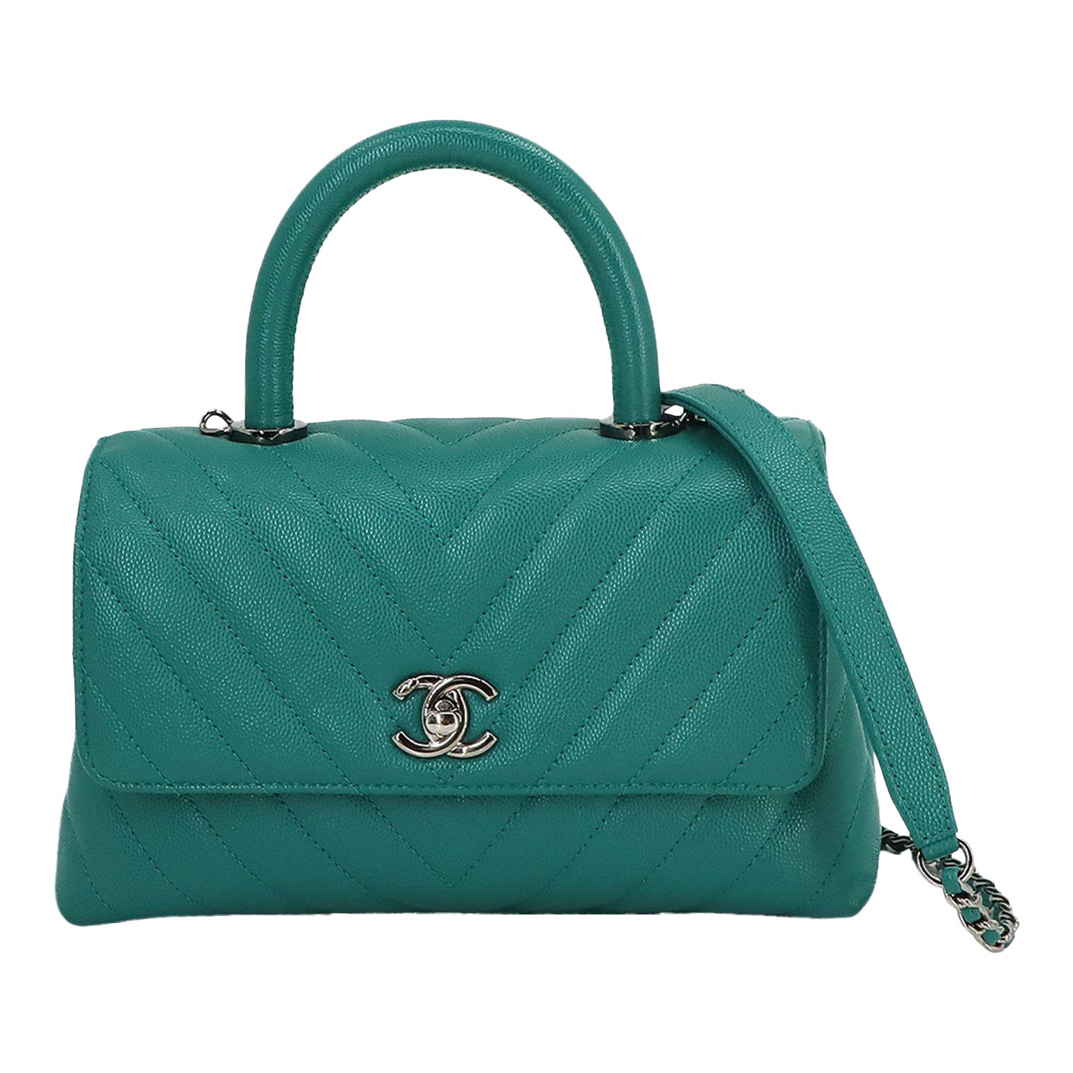 Chanel Coco Handle Matelasse 2Way Hand Shoulder Bag Caviar Skin Green ...