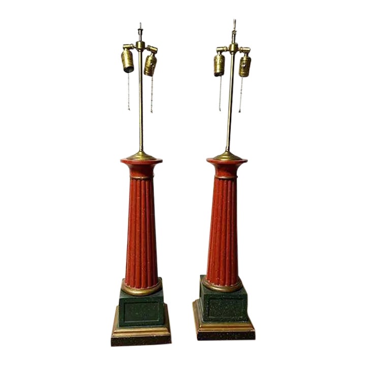 1960s Neo Egyptian-Roman Large Column Lamps - a Pair | Chairish