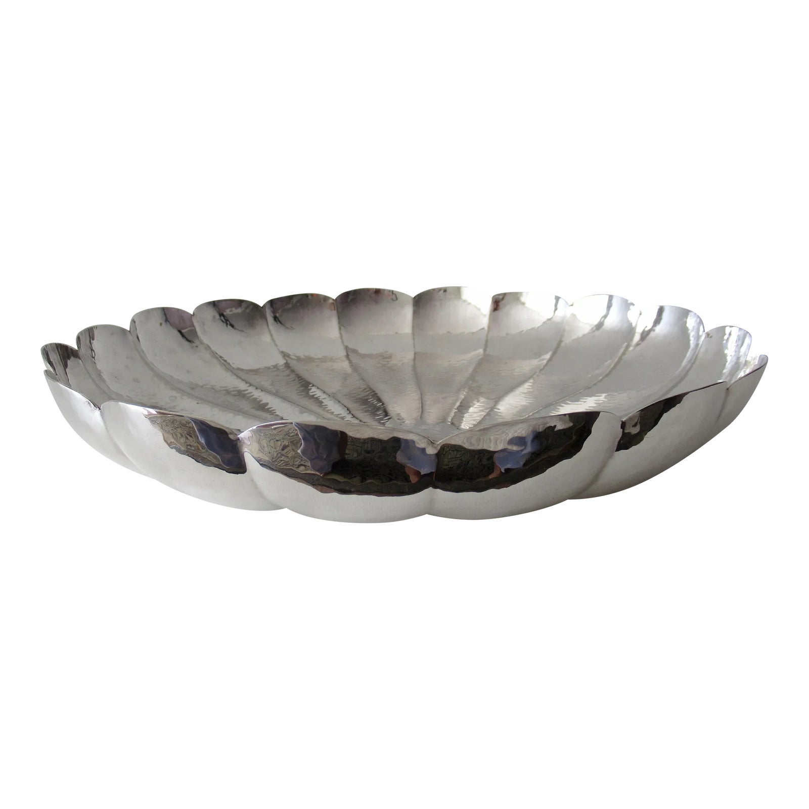 C.1960's Cassetti (Italy) Hand-Hammered Large Round Silver-Plate ...