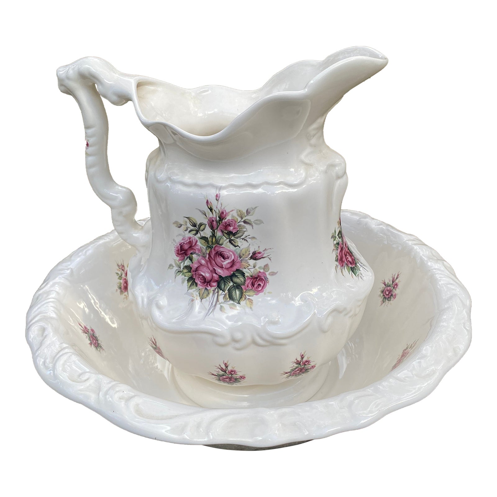 Large Vintage Vb Athena Rose Rhapsody Victorian Pitcher and Bowl Set ...