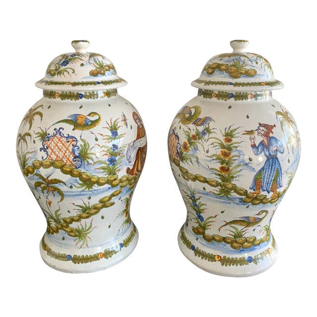 Pair of Late 20th Century Lidded Temple Jars | Chairish