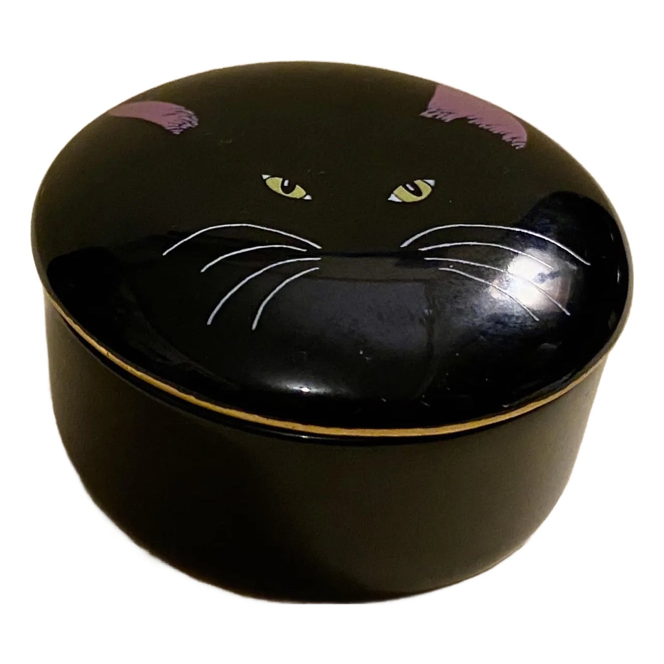Late 20th Century Round Whiskery Black Cat Otagiri Ceramic Box Design ...