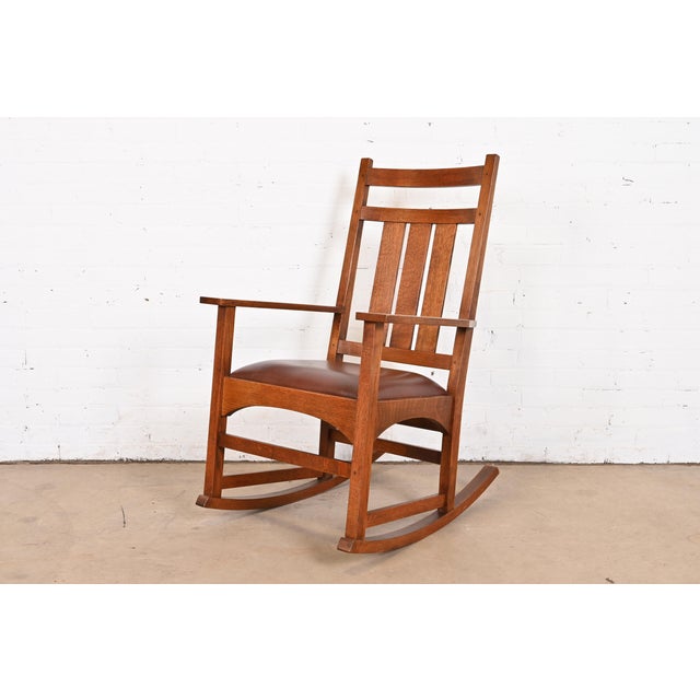 Stickley Harvey Ellis Collection Arts & Crafts Oak and Leather Rocking ...
