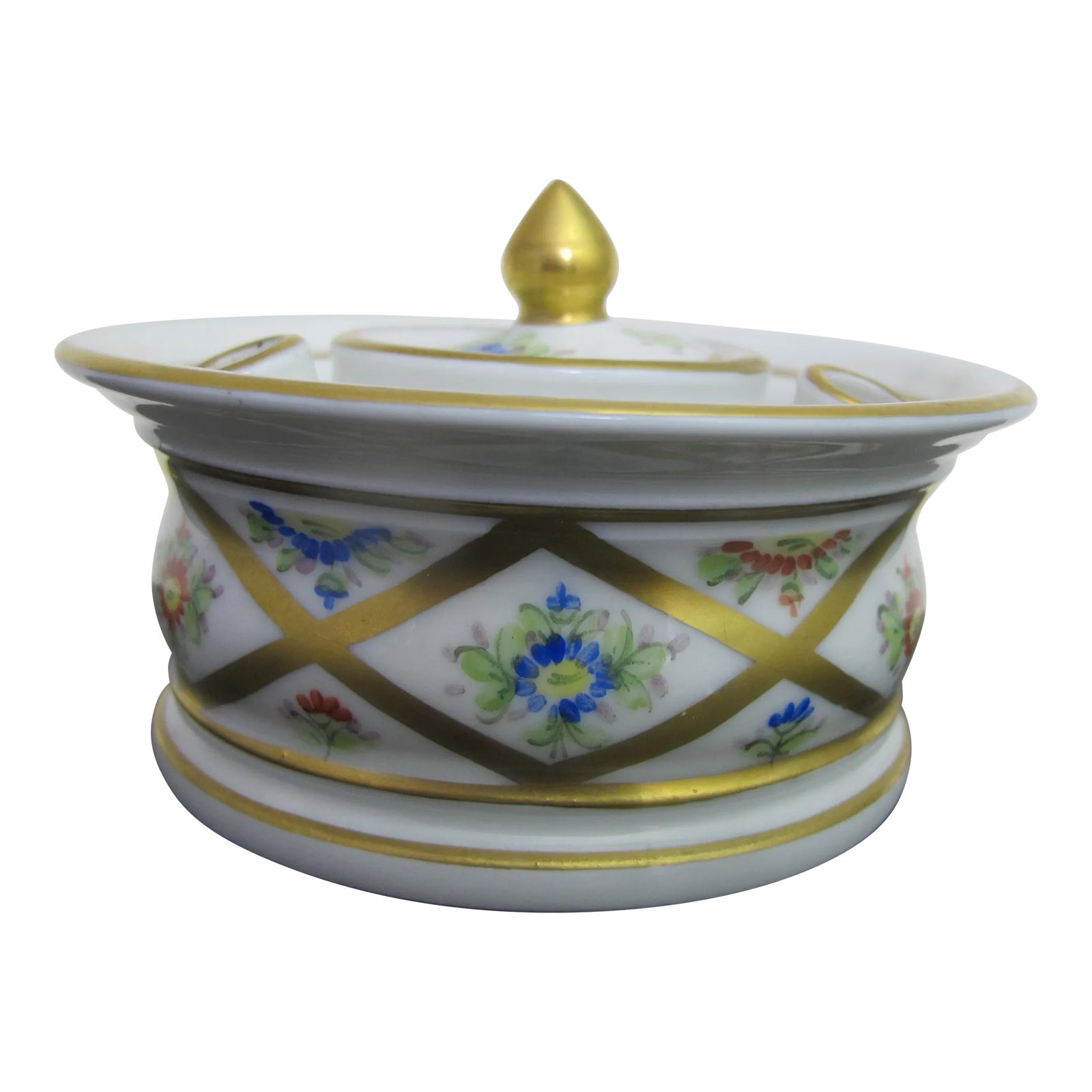 Decor Main France Sevres Style Porcelain Gold Gilt Flower Inkwell Jar ...