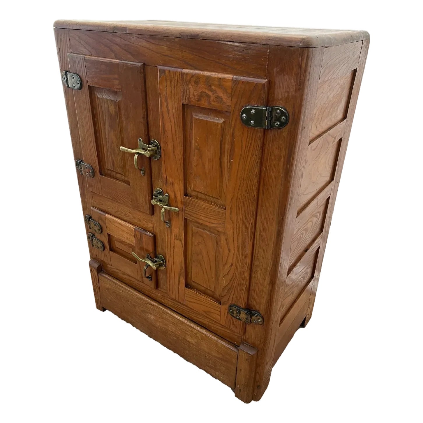 Antique Ice Box Three Storage Cabinets, Oak, Brass Latches, Three Racks ...