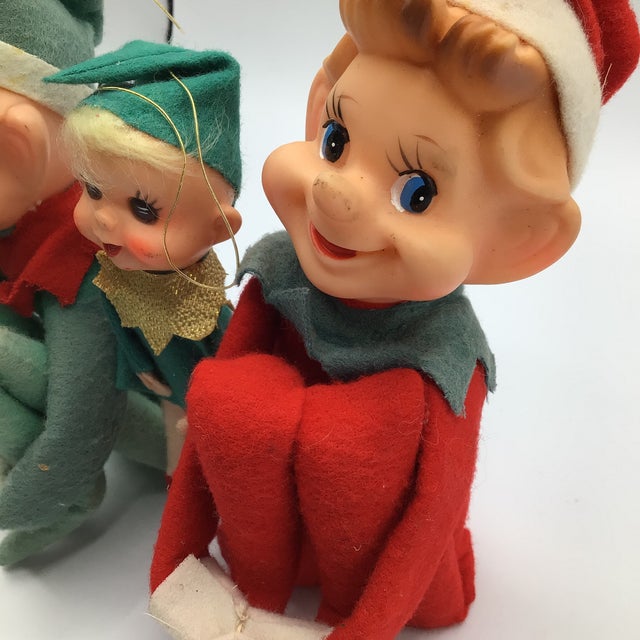 Vintage Pixie 1950’s Green and Red Felt Knee Hugger Elves and 1 Small ...