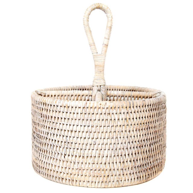 Artifacts Rattan Round 4 section Caddy/Cutlery Holder in White Wash ...