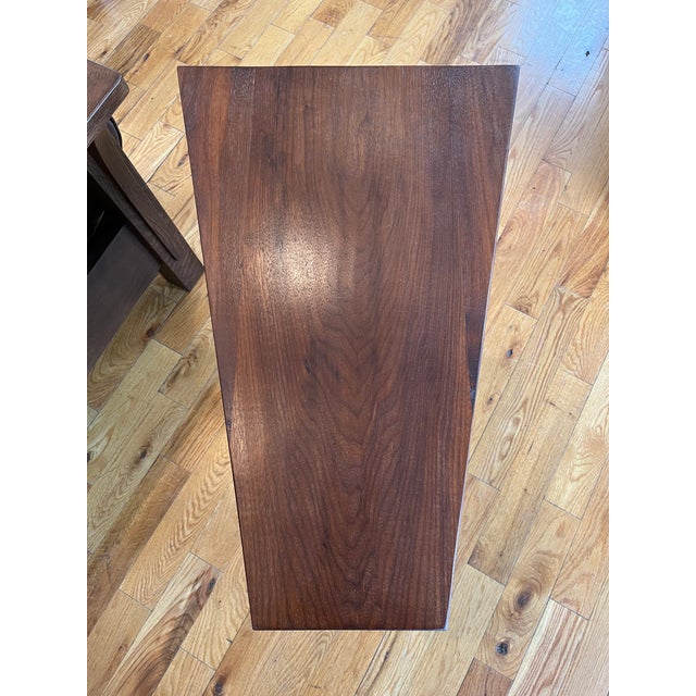Custom Black Walnut Wing Side Table With Drawer | Chairish
