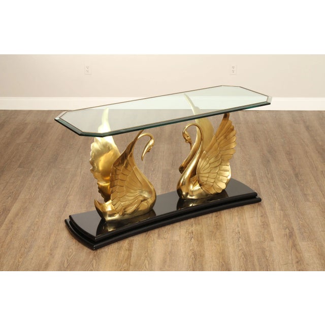 Quality Italian Brass Swan Glass Top Console Table | Chairish