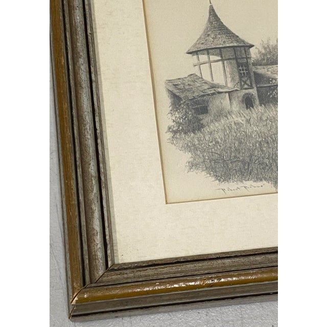 Vintage "Tudor Cottage" Original Graphite Drawing C.1940 | Chairish
