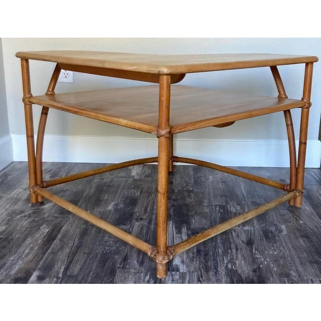 1940s Heywood Wakefield Bilevel Corner Table | Chairish