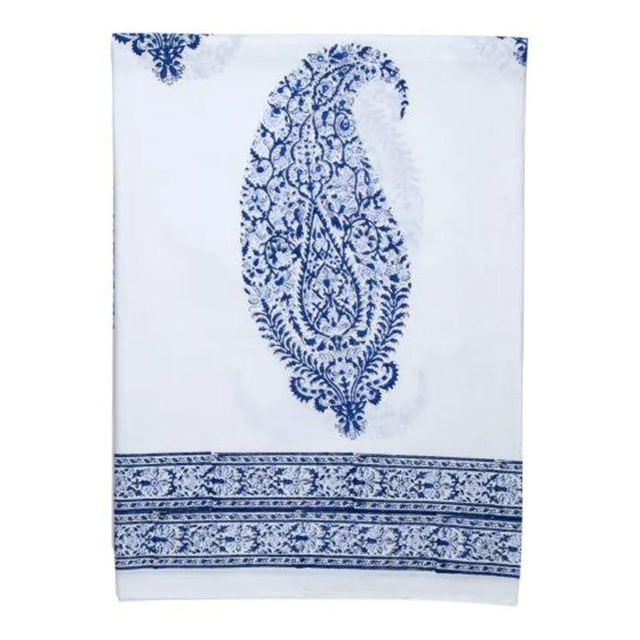 Malabar Large Paisley Twin Bed Deep Blue Fitted Sheet | Chairish