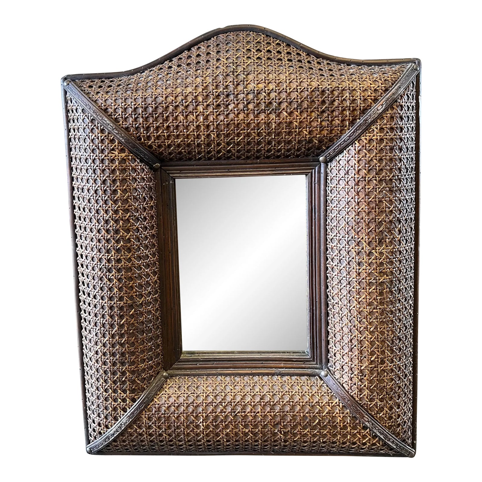 Vintage Brown Wicker Rattan Cane Mirror | Chairish