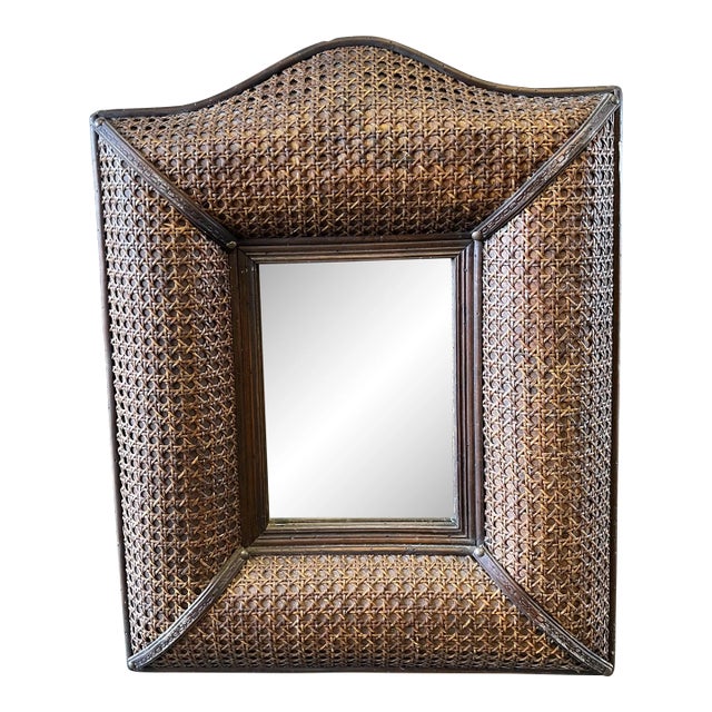 Vintage Brown Wicker Rattan Cane Mirror | Chairish